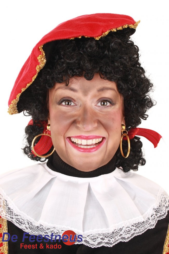 Pruik Piet krul verstelbare kap zwart met staartjes - De Feestneus ...